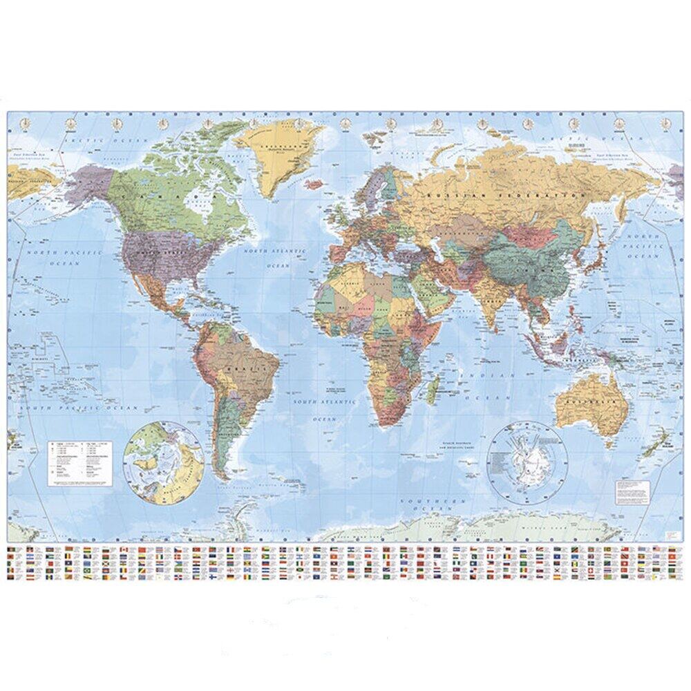 Big World Map with Flag Poster Wall Art Decoration Oil Painting Living ...