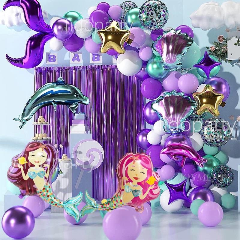 Mermaid Tail Balloon Mermaid Theme Purple Fish Tail Shell Foil Birthday ...