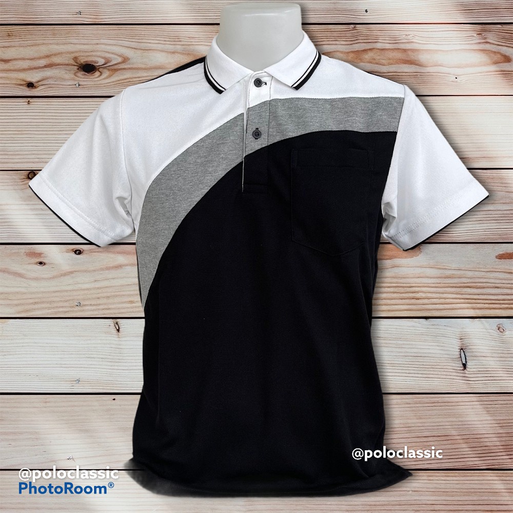 Ready Stock Polo shirt with oblique cut, black and gray, white, black ...