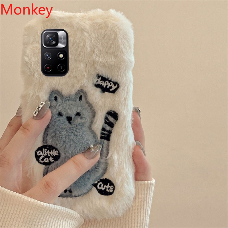 Korean Cute Cat Fur Fluffy Phone Cases For Xiaomi Redmi Note 11S 10S 9S ...