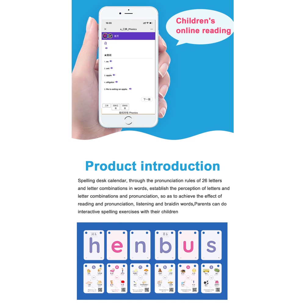 English Phonics Spelling Desktop Calendar Flip Card For Kids Learning ...