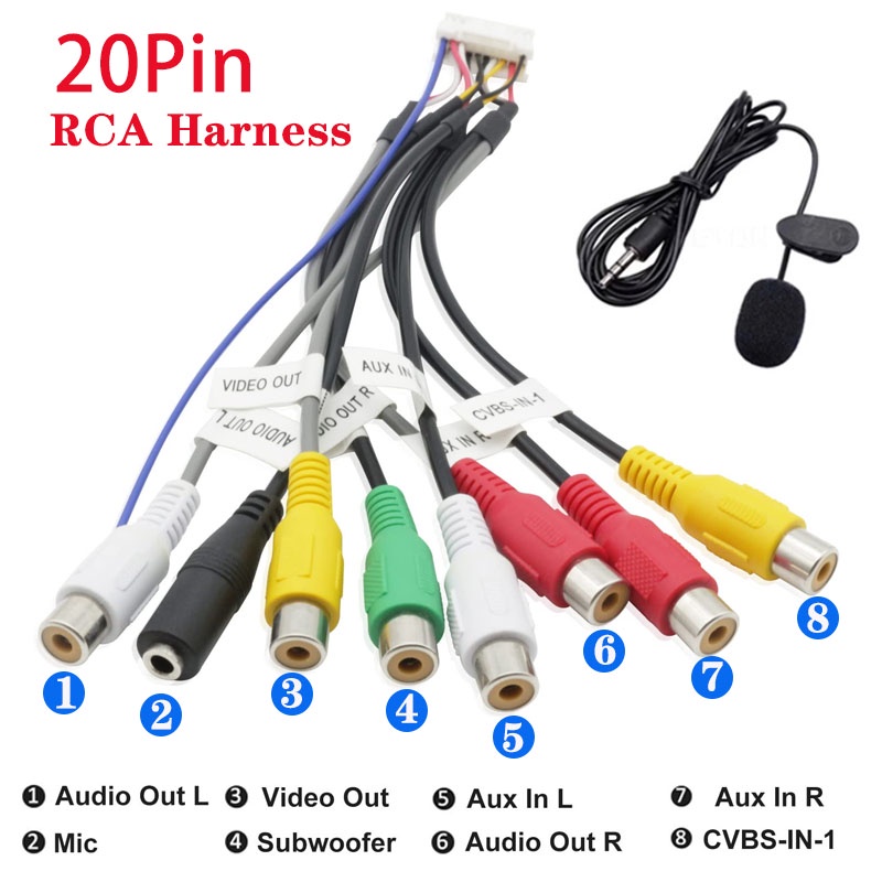 20 Pin Car Radio RCA Harness Adapter Plugs for Most Android Car Stereo ...