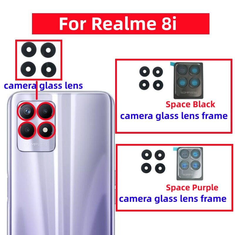 for Realme 8i Back Camera Glass Lens Frame Main Rear Camera Lens with ...