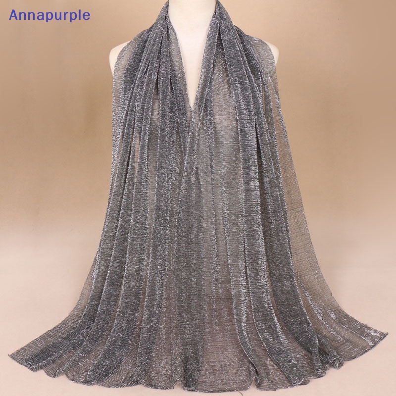 Annap 1Pc Glitter Scarf Women Muslim Shimmer Hijab Crinkle Shiny Shawl ...
