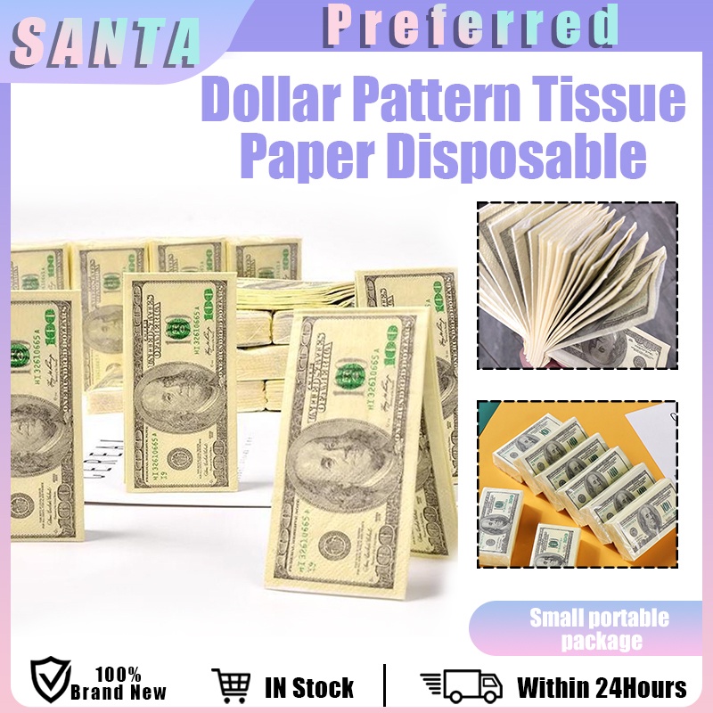 10 Sheets/Set 100 US Dollars Pattern wood pulp Tissue Paper $100 Napkin ...