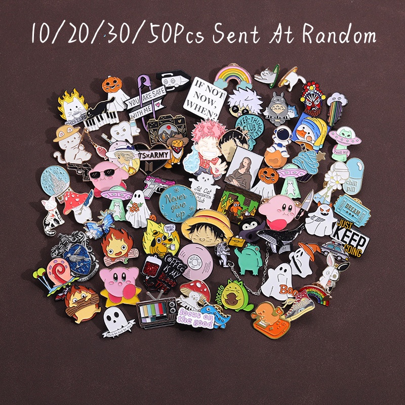 10-50Pcs/Set Anime Series Enamel Brooch Text Halloween Backpack Badge ...