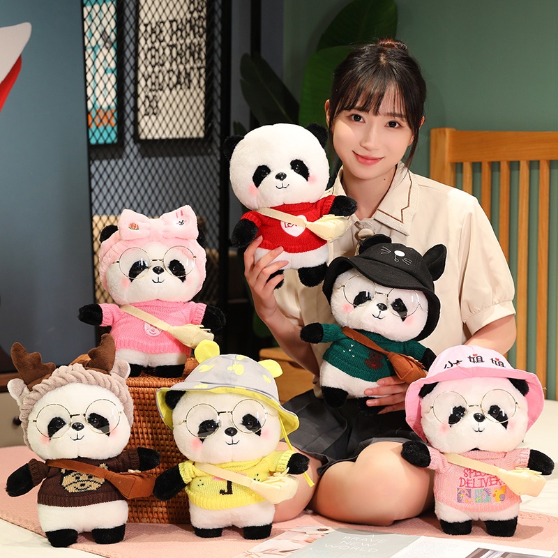 28cm Cute Panda Plush Toy Kawaii Stuffed Animals Pandas Wearing Sweater ...
