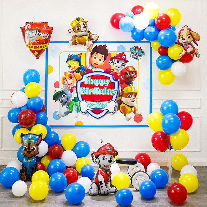 Paw Patrol Balloon Chase Rubble Skye Marshall Foil Sheild Bone Blue Number Birthday Banner Party ...