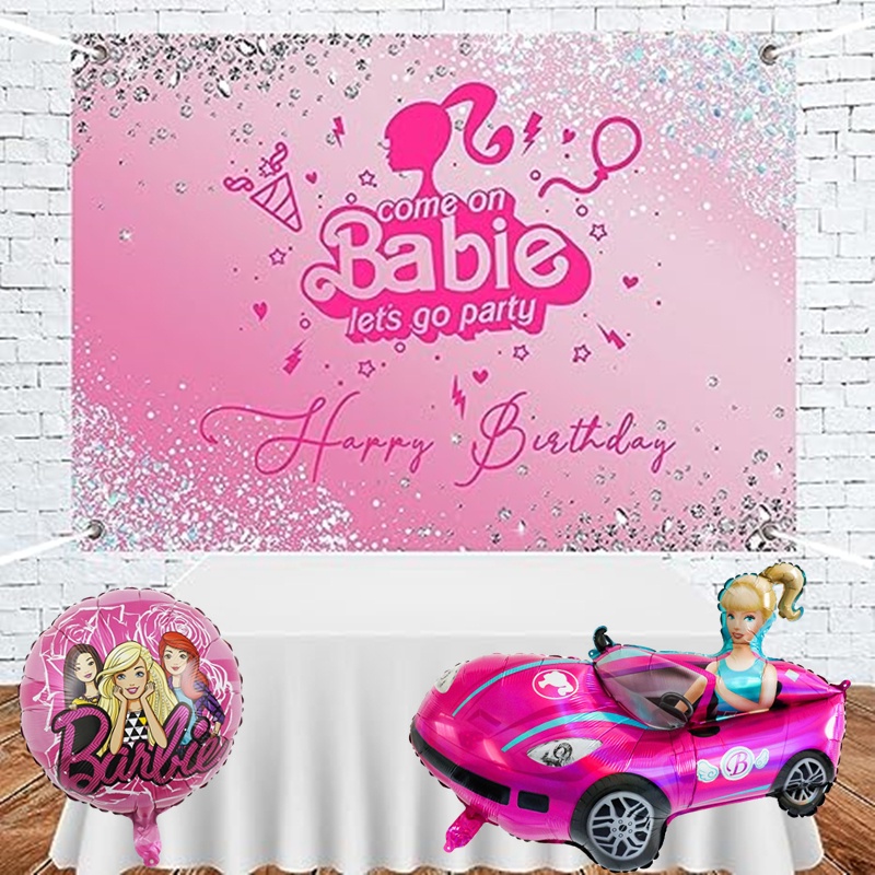 Princess Barbie Birthday Backdrop Girls Party Decor Pink Sparkling ...