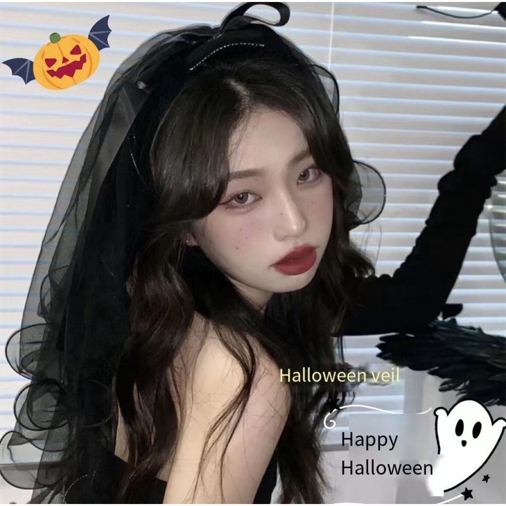 Little Red Book Halloween Veil Ghost Bride Black Bow Gloves Female Dark ...