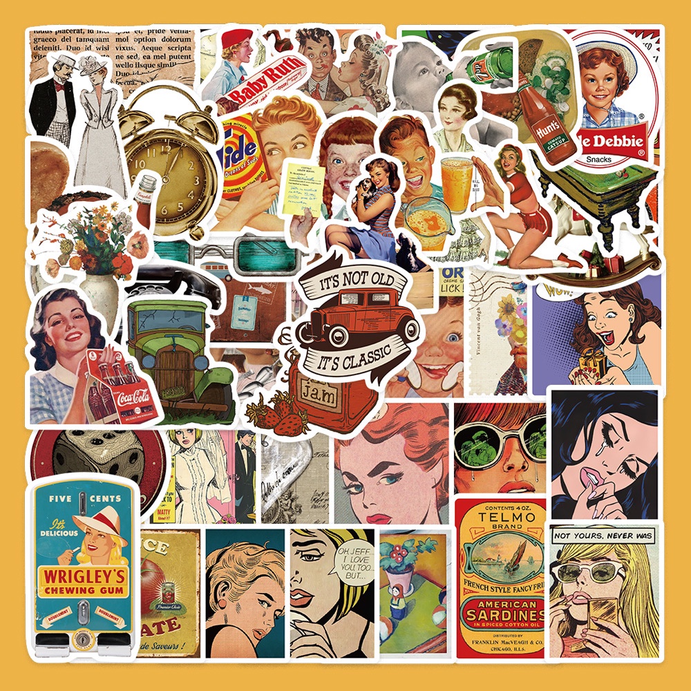 Classical Vintage Junk Journal Art Series 01 Stickers 50Pcs/Set DIY ...