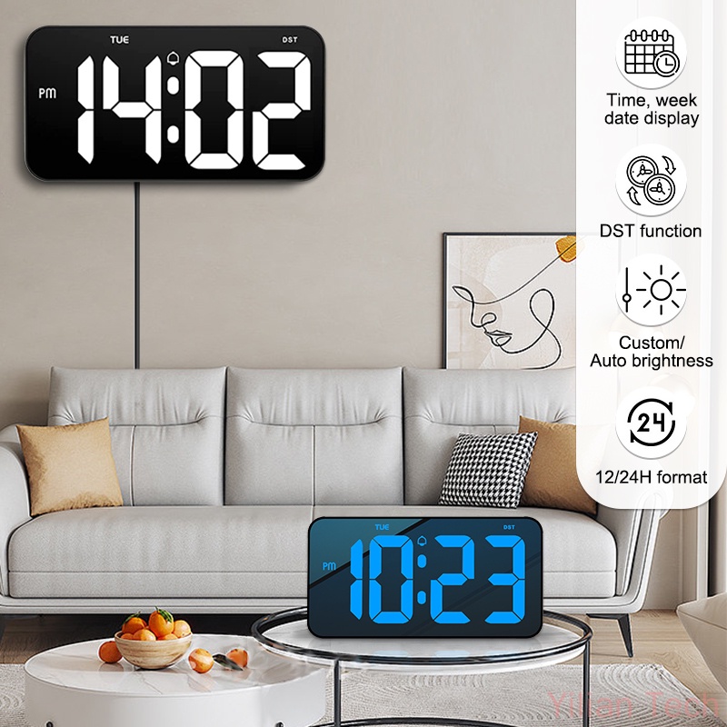 Digital Alarm Clock 10 Inch Large Display Electronic Clock USB LED Wall ...