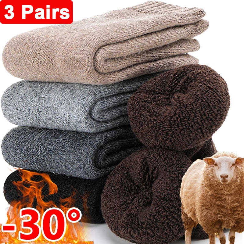 1/3 Pairs Winter Thick Socks Men Super Thicker Solid Sock Striped ...