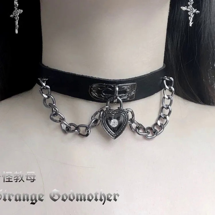 New Pattern Women Sexy Gothic Lock Harajuku Chocker Necklace Heart Key ...