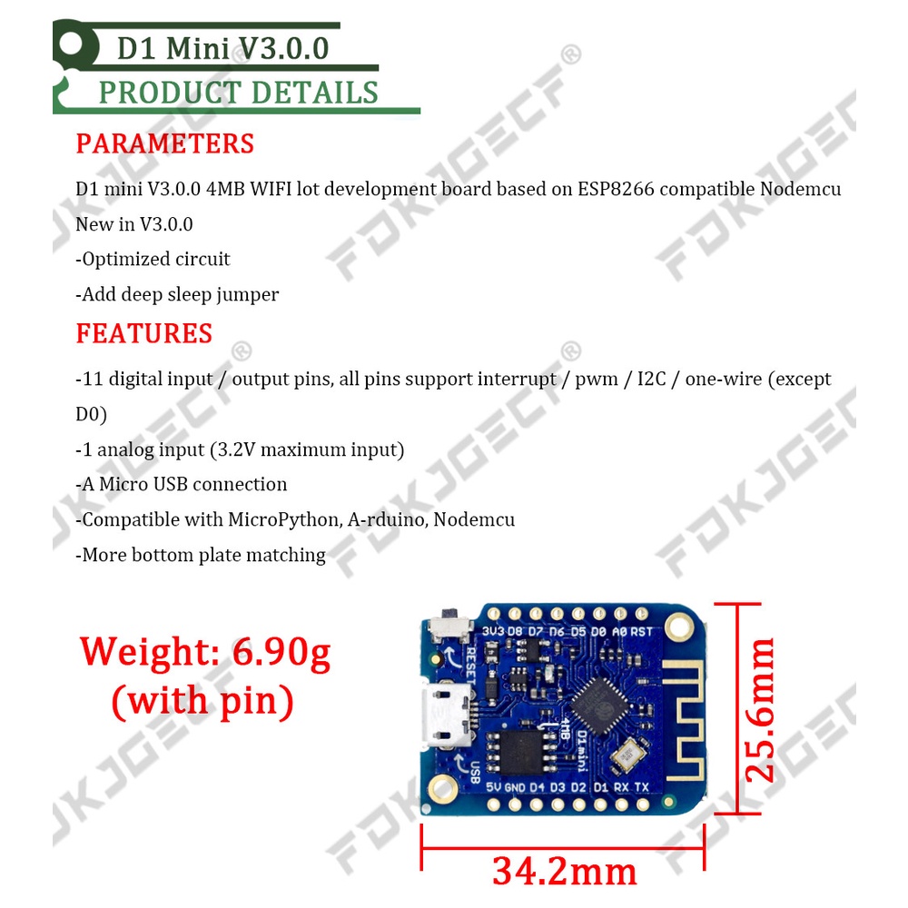D1 mini V3.1.0 - WEMOS WIFI Internet of Things development board based ...