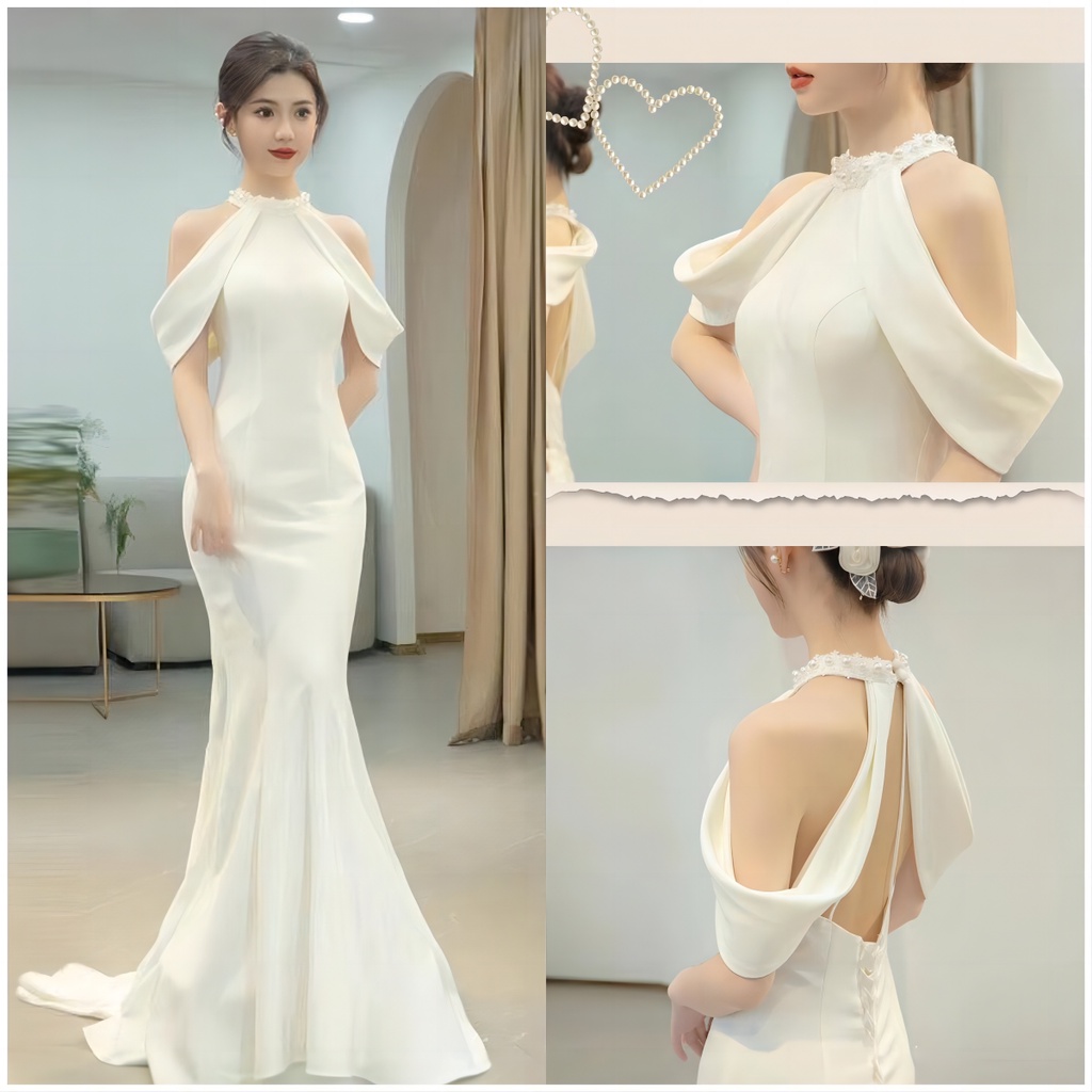 Light Wedding Dress High Bride Elegance Hanging Neck Binding Wedding ...