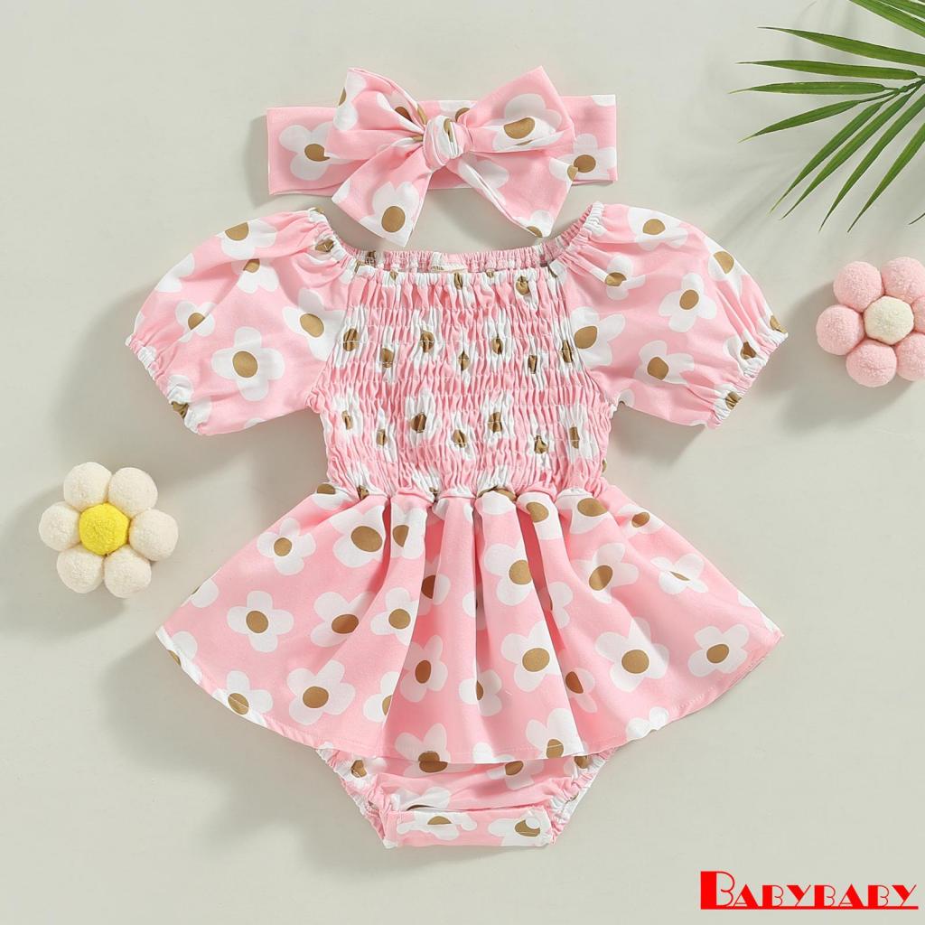 Babybaby-Baby Girl Off Shoulder Short Sleeve Floral Romper with ...