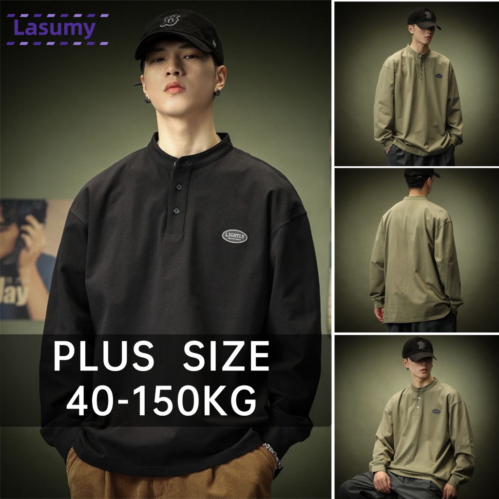 Men's Henry Collar Long-Sleeved T-Shirt Men Spring Autumn American ...
