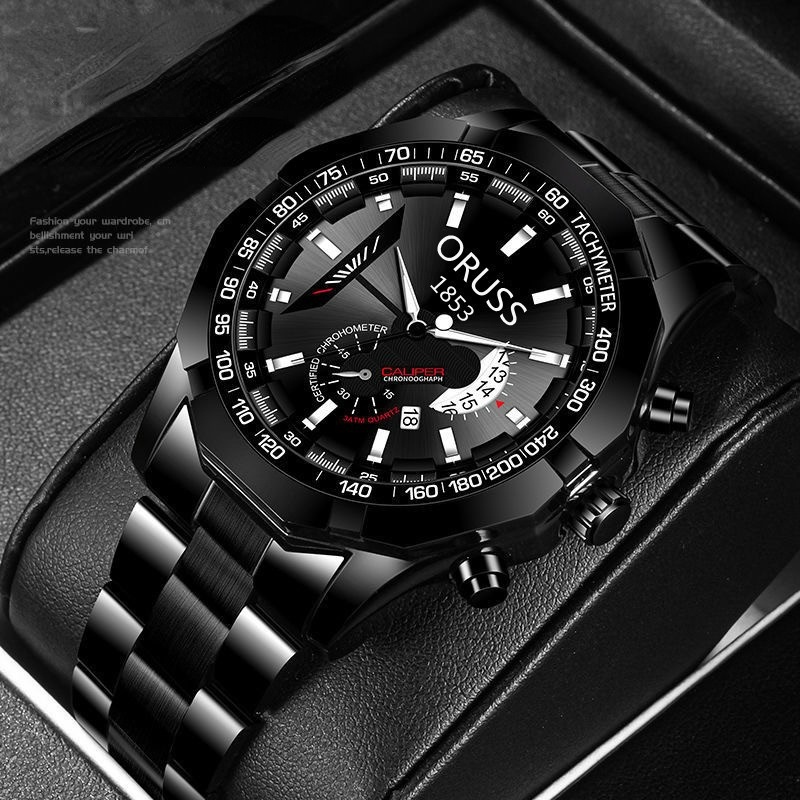 [Gift][With Box]ORUSS 100% Original Mens Stainless Steel Date ...