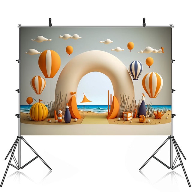 3D Summer Birthday Party Backdrop Kids Cake Smash Photography Air ...