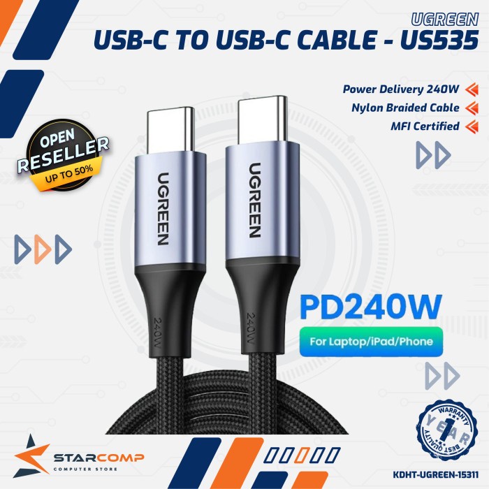 Ugreen 15311 Type C to C Cable 1M Fast Charging 240W Nylon Braided | Shopee Philippines