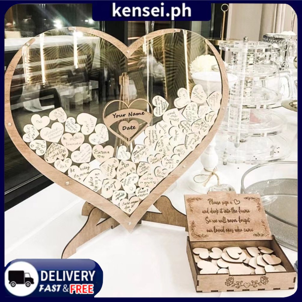 Heart Shaped Wedding Guest Book Drop Box Frame Party Decoration with 80 ...