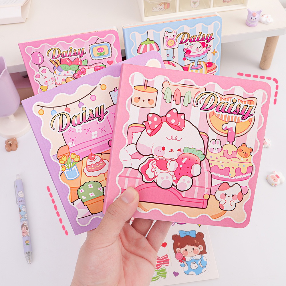 96 Sheets Cute Girl Heart Square Hand Ledger Cartoon Student Notebook ...