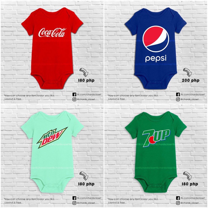 Customized Softdrinks Brand Print on Baby Onesie (Coca Cola, Pepsi ...