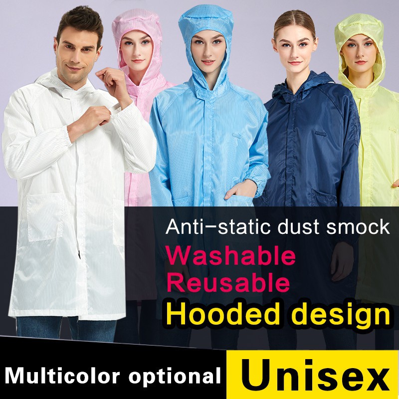 Antistatic ESD smock with hood round neck with zipper PPE gown washable ...