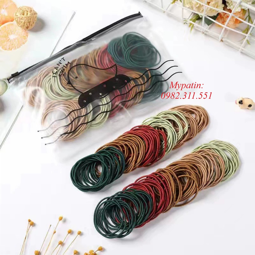 Combo of 100 hair elastics for girls to easily style (with zip bag ...