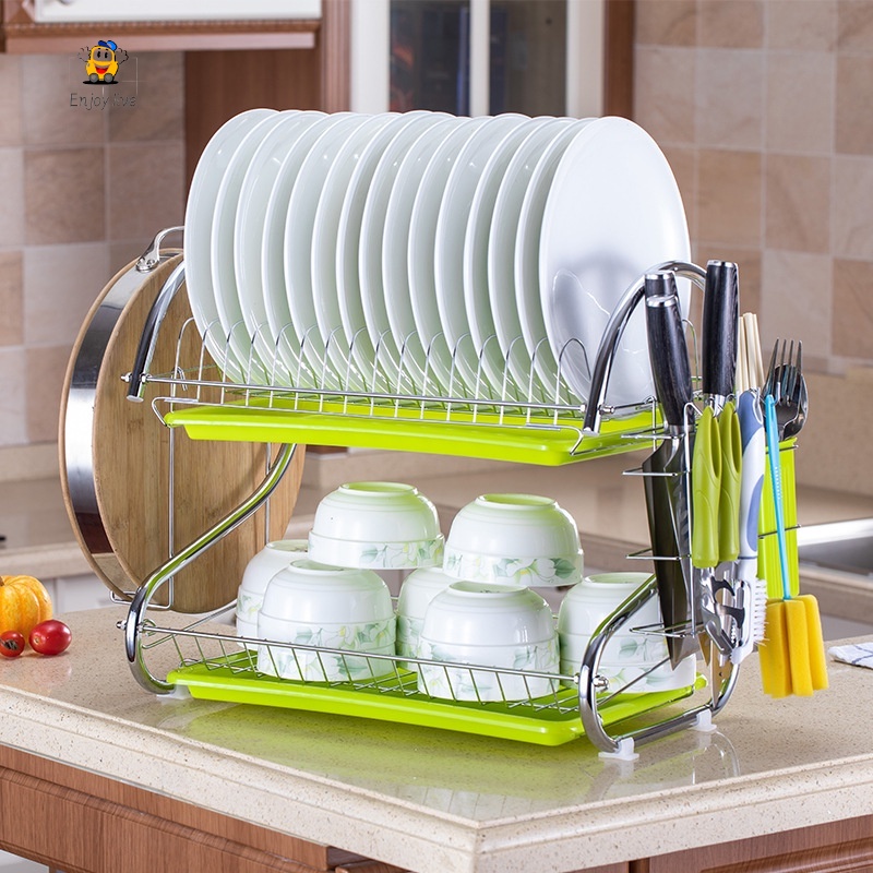 2 Layer Stainless Dish Drainer Rack Kitchen Organizer Storage Dish Rack ...