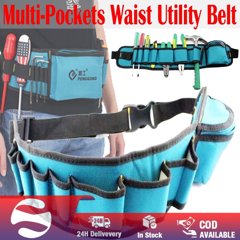 Multi-Pockets Waist Utility Belt Organizer Bag Tool Slot Screwdriver ...
