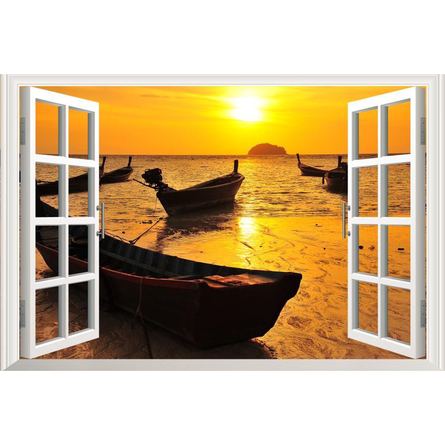 Seaside scenery Sea 3D Window View Sticker Wall Art Vinyl Decal Summer ...