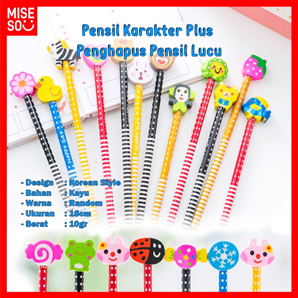 Miseso Character Pencil + Cute Pencil Eraser Fancy Pencil Has Eraser ...