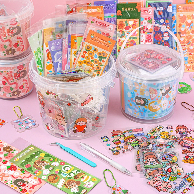 66 Pcs Barreled Cartoon Cream Glue Guka Card Stickers DIY Materials Set ...