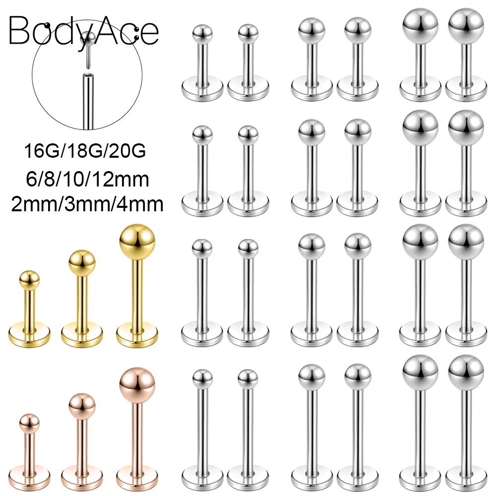 Bodyace 1 PC 16G/18G/20G Plug-in Style Lip Labret Piercing Round Ball Cartilage Stud Earrings ...