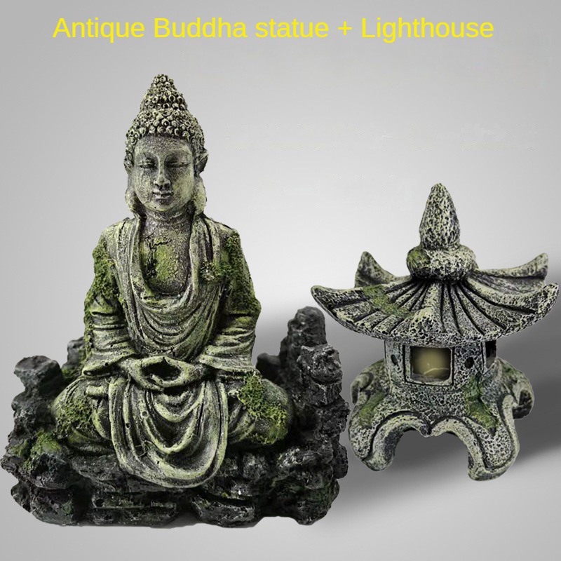 Fish Tank Landscaping Decoration Ancient Lighthouse Buddha Aquarium ...