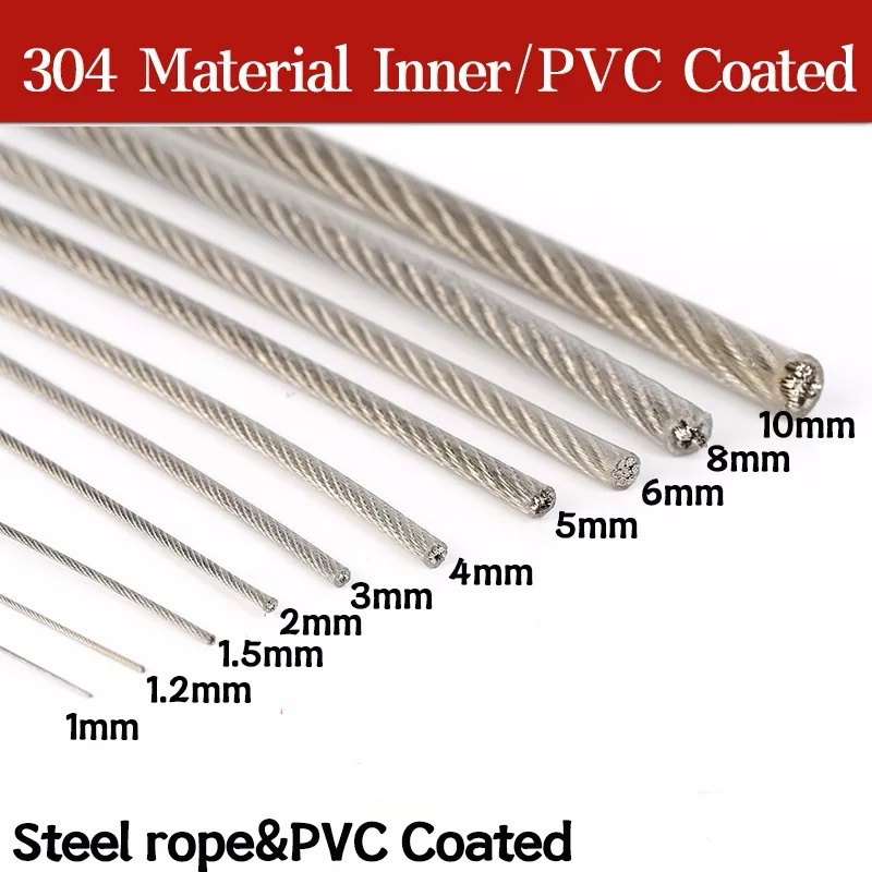 (Clear PVC plastic coat) 1-20mm 1.5 2mm 3mm 4mm 5mm 6mm 304 stainless ...