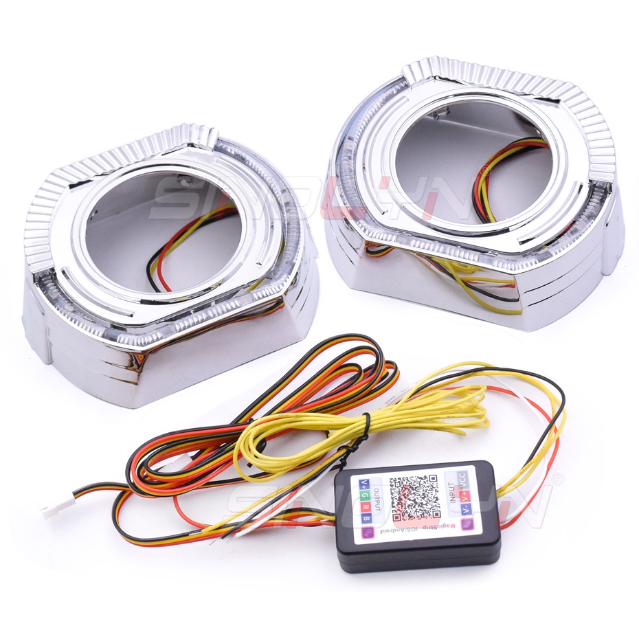 RGB LED Angel Eye Shroud 2.5/3.0 Inch For HID BI-LED Projector Lens DRL ...