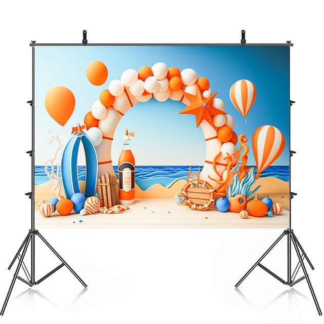 3D Summer Birthday Party Backdrop Kids Cake Smash Photography Air ...