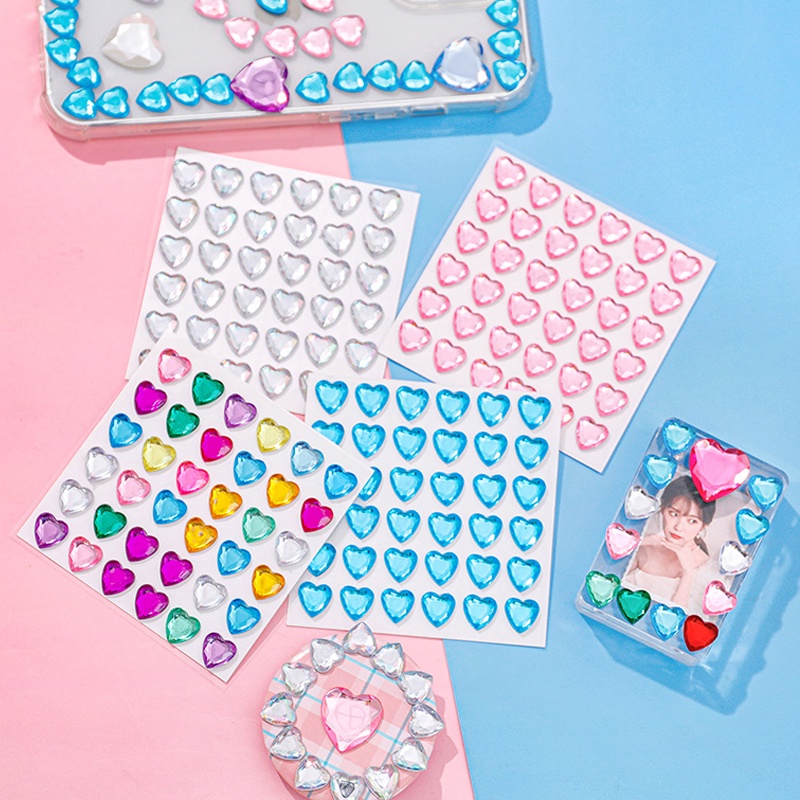 36 Pcs Sparkling 3D Love Heart Crystal Gem Stickers Student Decoration ...