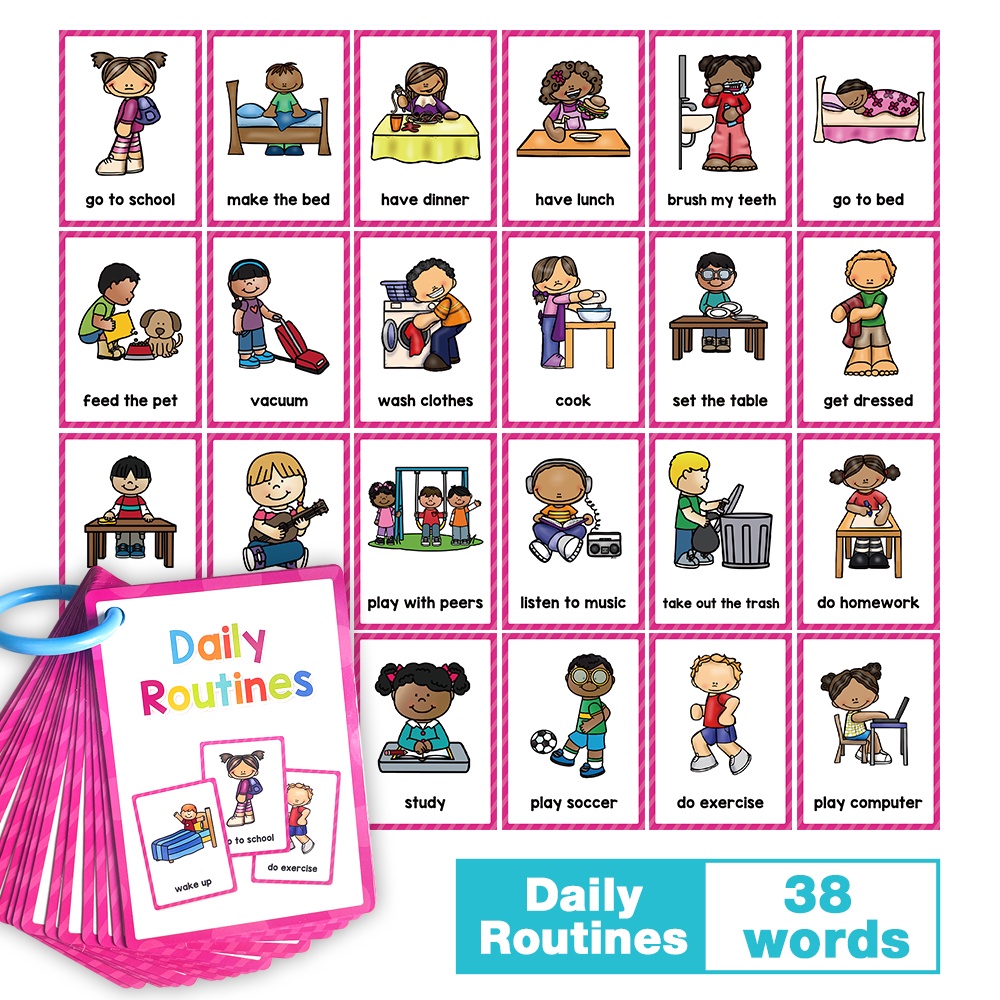 Daily Routines Kids English Words Learning Cards for Children Cognitive ...