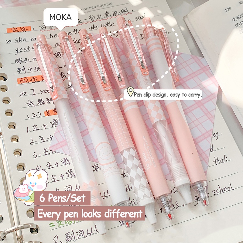 6 Pcs/Set Black Gel Pens 0.5mm ST Nib Kawaii Pen Set for Writing Fresh ...