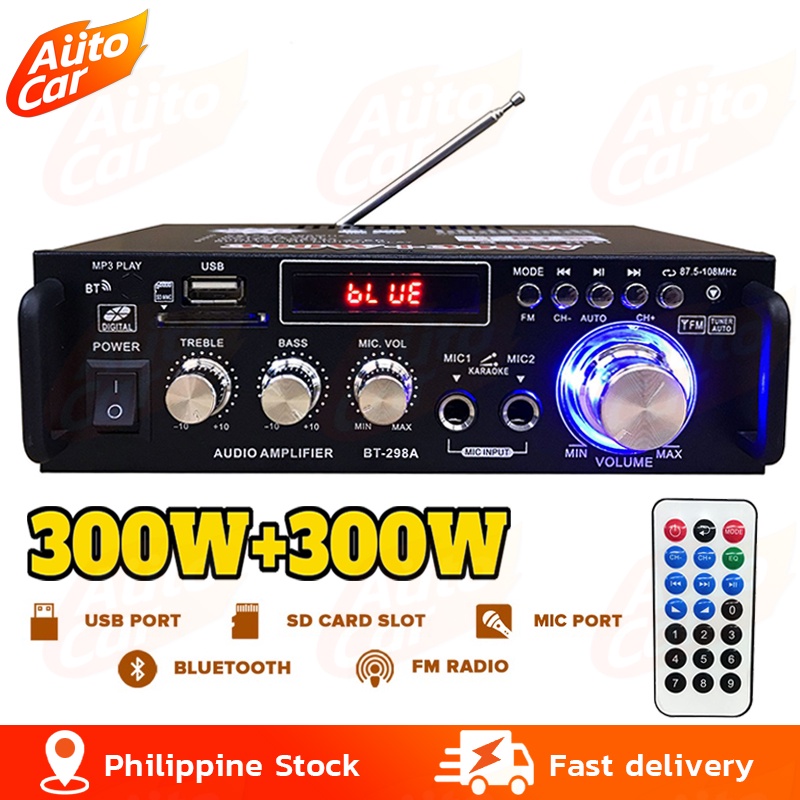 300W+300W Digital Hifi Bluetooth Stereo Audio Amplifier Fm Radio Usb Bt ...