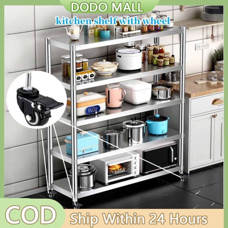5 layer Kitchen Storage Rack With Wheel Stainless Steel Organizer ...