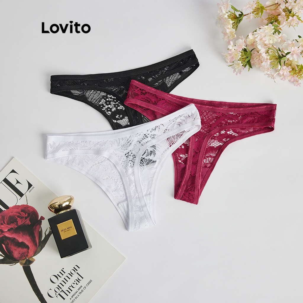 Lovito 3 Pec Sexy Floral Panty For Women L48l094 Multi Colored
