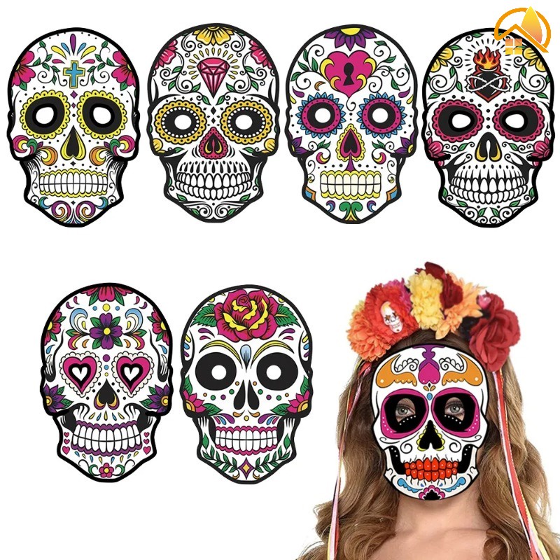 6Pcs Day of The Dead Theme Mask/Halloween Ghost Mask Cosplay Stage ...