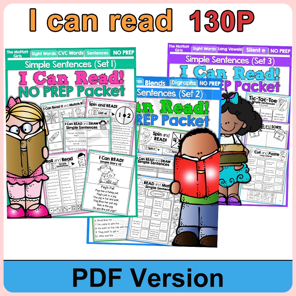 3 books 130pages " I Can Read " Simple Sentences Worksheets Workbook ...