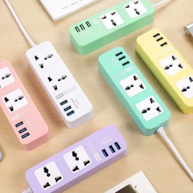 1.8M Candy color power universal socket 4 USB ports 2 British power ...