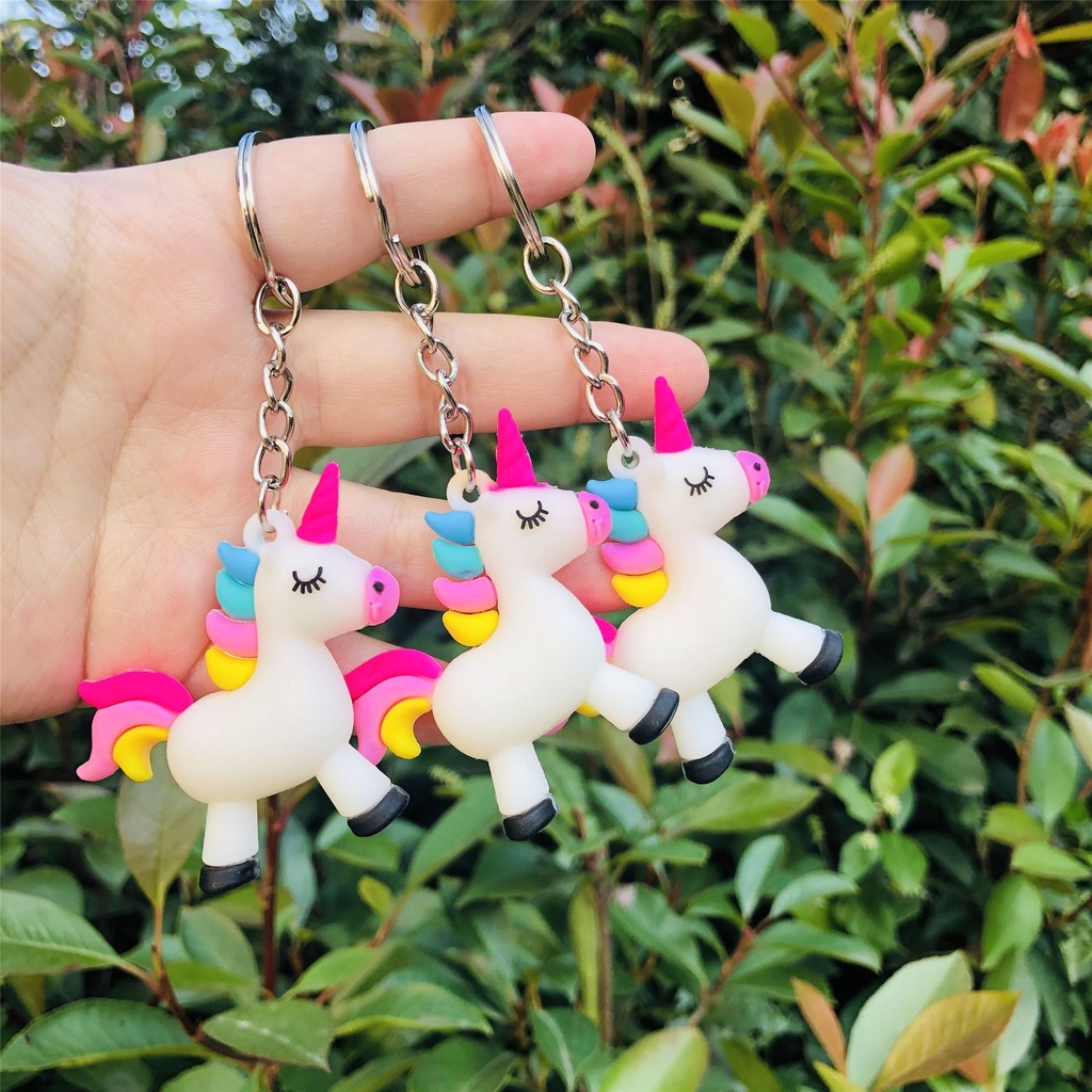 Rainbow Unicorn Keychain Female Cute Cartoon Doll Car Key Lanyard Bag ...